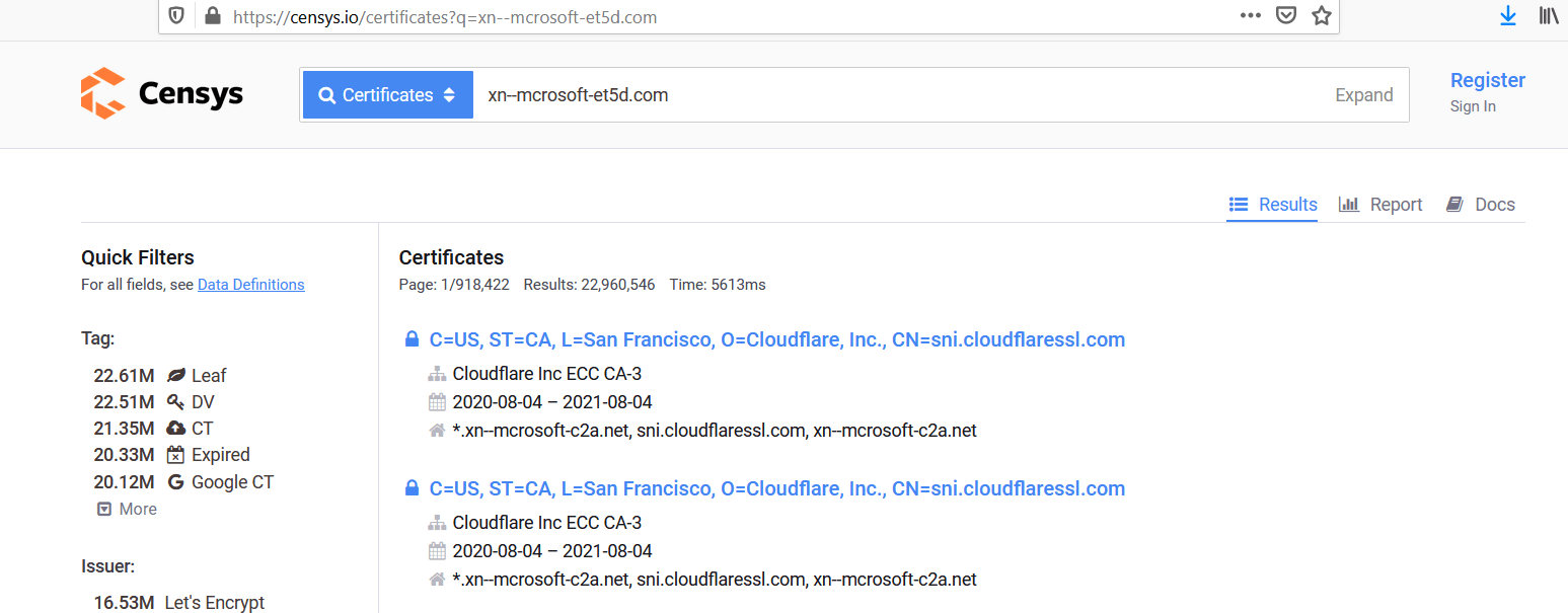 Certificate Transparency to Detect Phishing Attack - Security Investigation