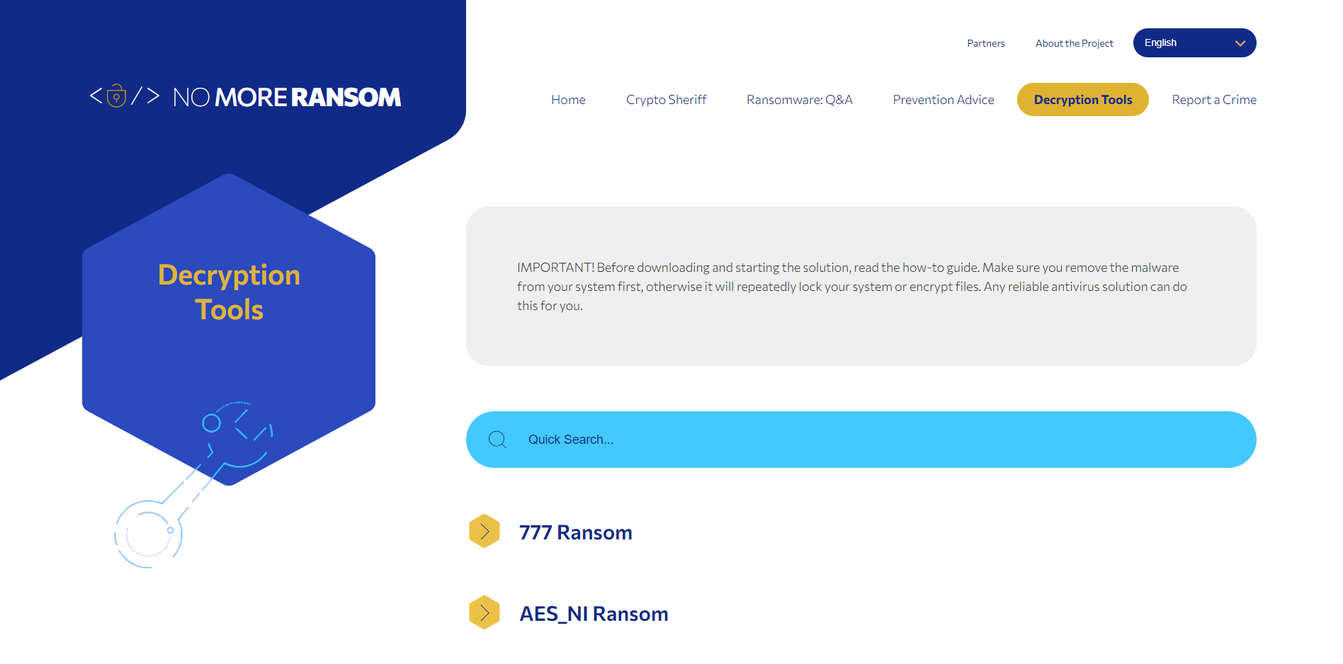 Free Ransomware Decryption tool -No More Ransom - Security Investigation